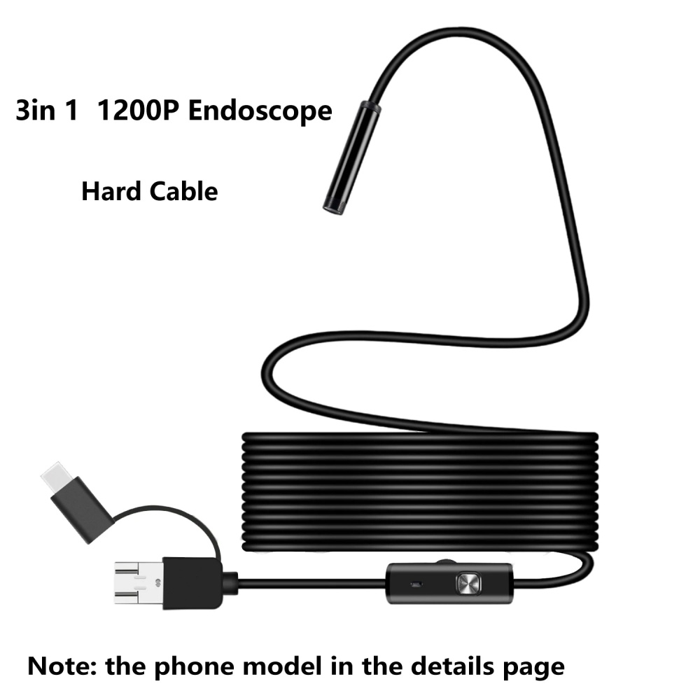 Câmera Endoscópica 3 em 1 com Tubo Flexível e Rígido de 1m/2m/5m/10m, MircoUSB, TYPE-C e USB ...