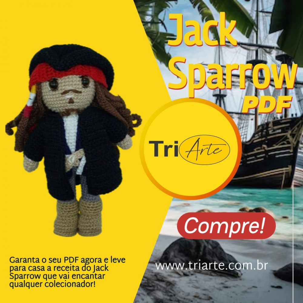 Receita de Amigurumi Jack Sparrow - PDF Ilustrado - Triarte