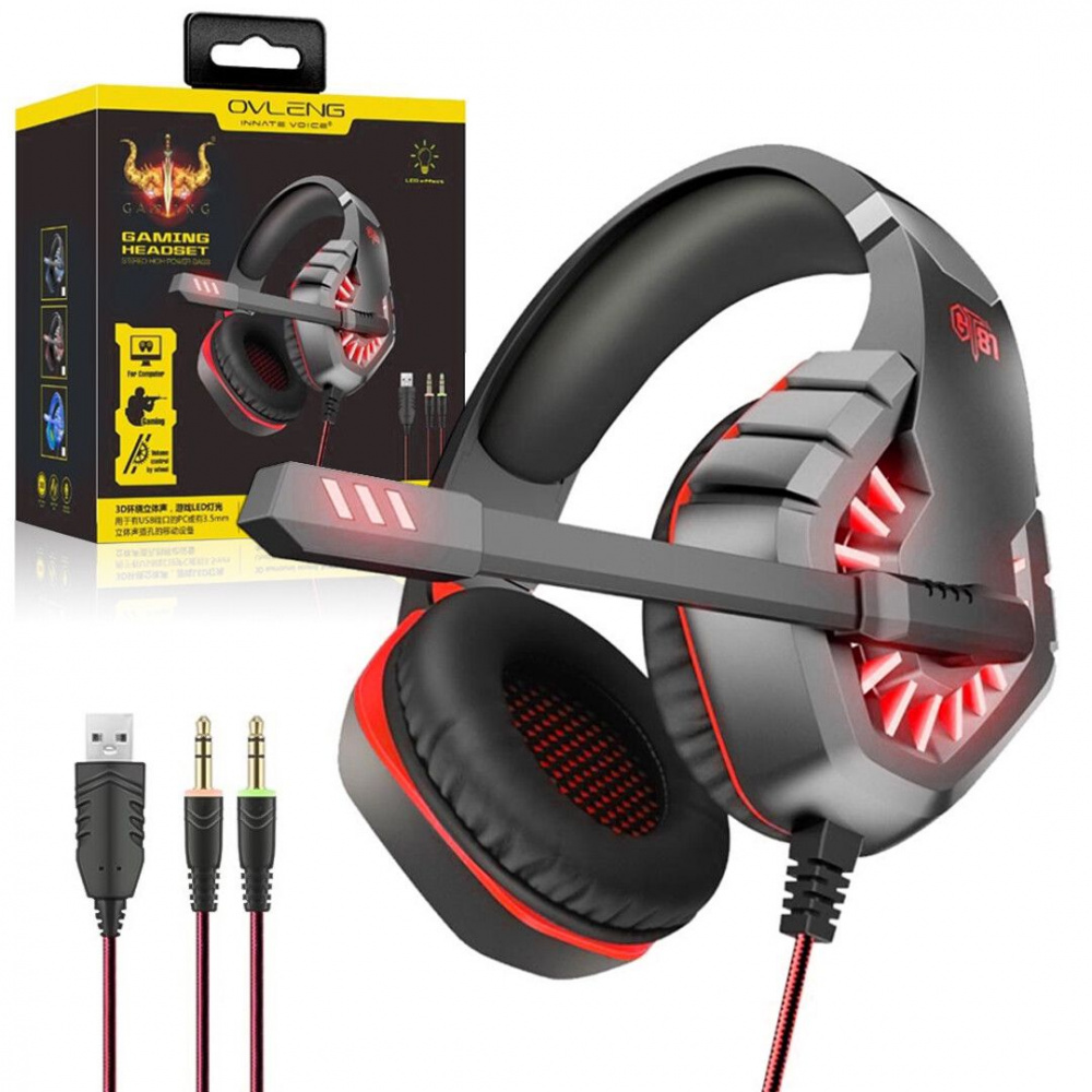 Headset Gamer com Microfone e Led Vermelho OVLENG - GT-81 - Trs Tech