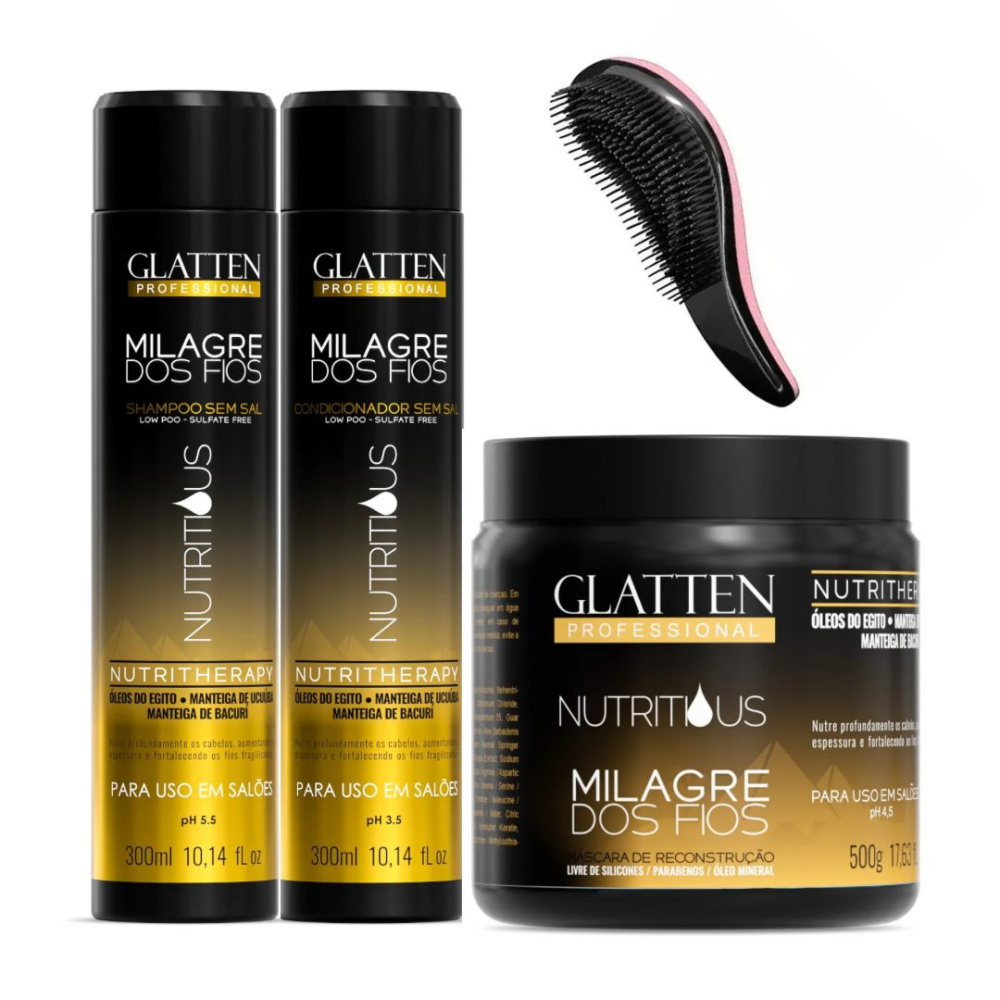 Kit Milagre dos Fios Glatten Nutritious Shampoo, Condicionador e Más ...