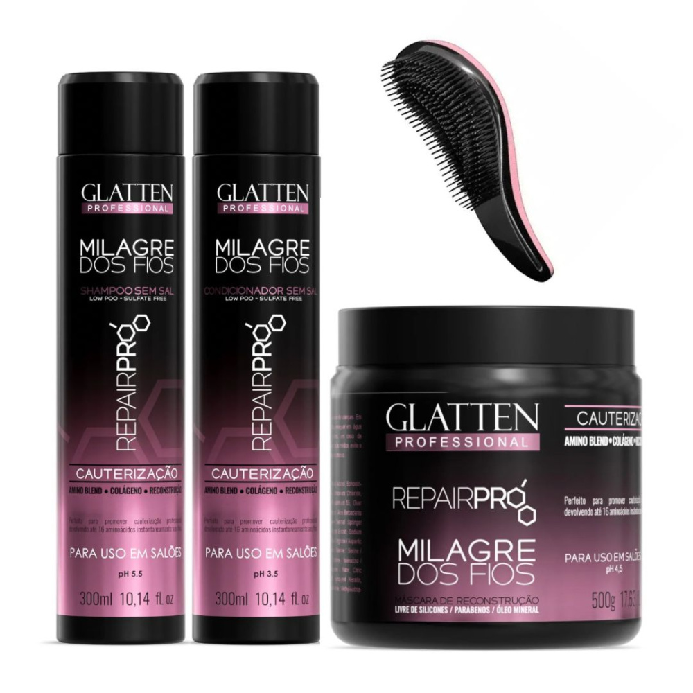 Kit Milagre dos Fios Glatten Repair Pró - Shampoo + Condicionador 300m ...