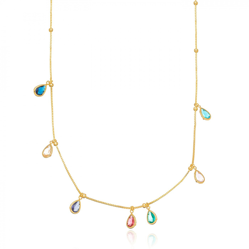 Colar Chocker Gotas Cristais Coloridos - usegiovanasemijoias Colar Chocker Gotas Cristais Coloridos - usegiovanasemijoias