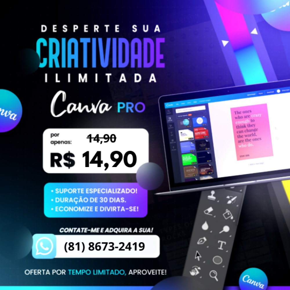 Canva PRO | Assinatura PRO | Plano Mensal 30 Dias | Link de Convite ao Plano Premium - Vellory Store