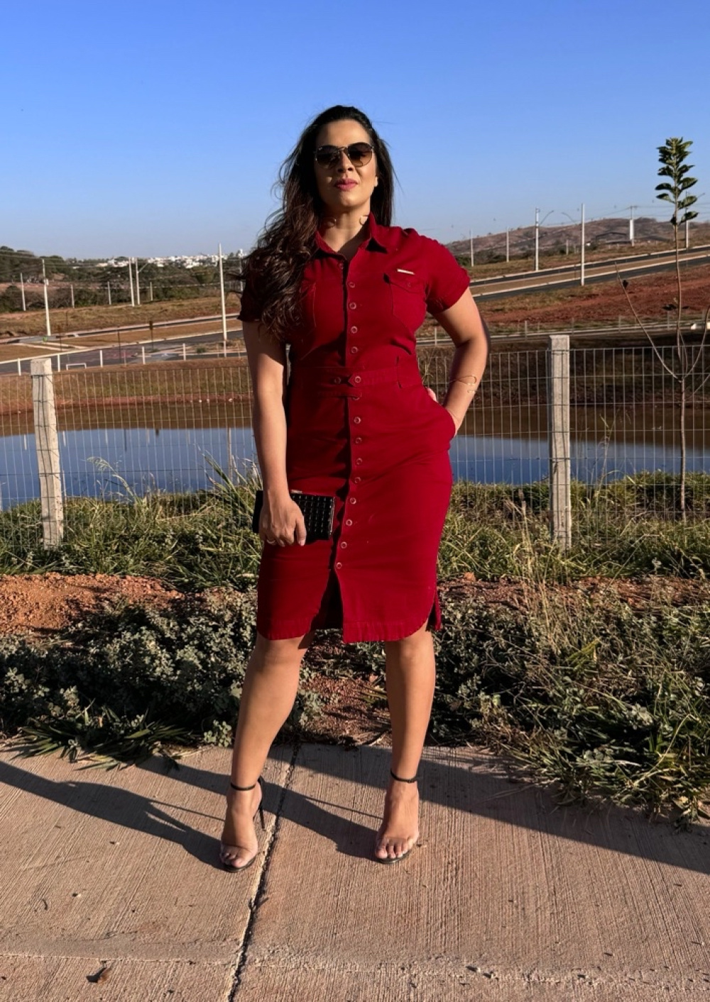Vestido Jeans Color Premium Marsala - Via Anna - Moda Feminina