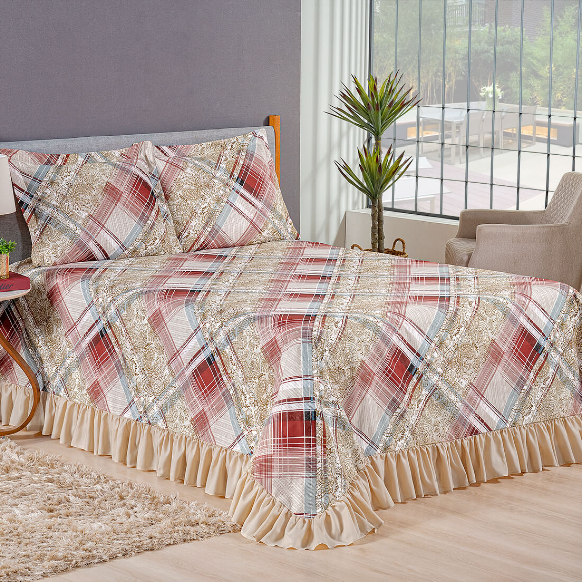 Colcha QUEEN - 200 Fios - 3 Pçs - Júlia - Laranja - Vianelli