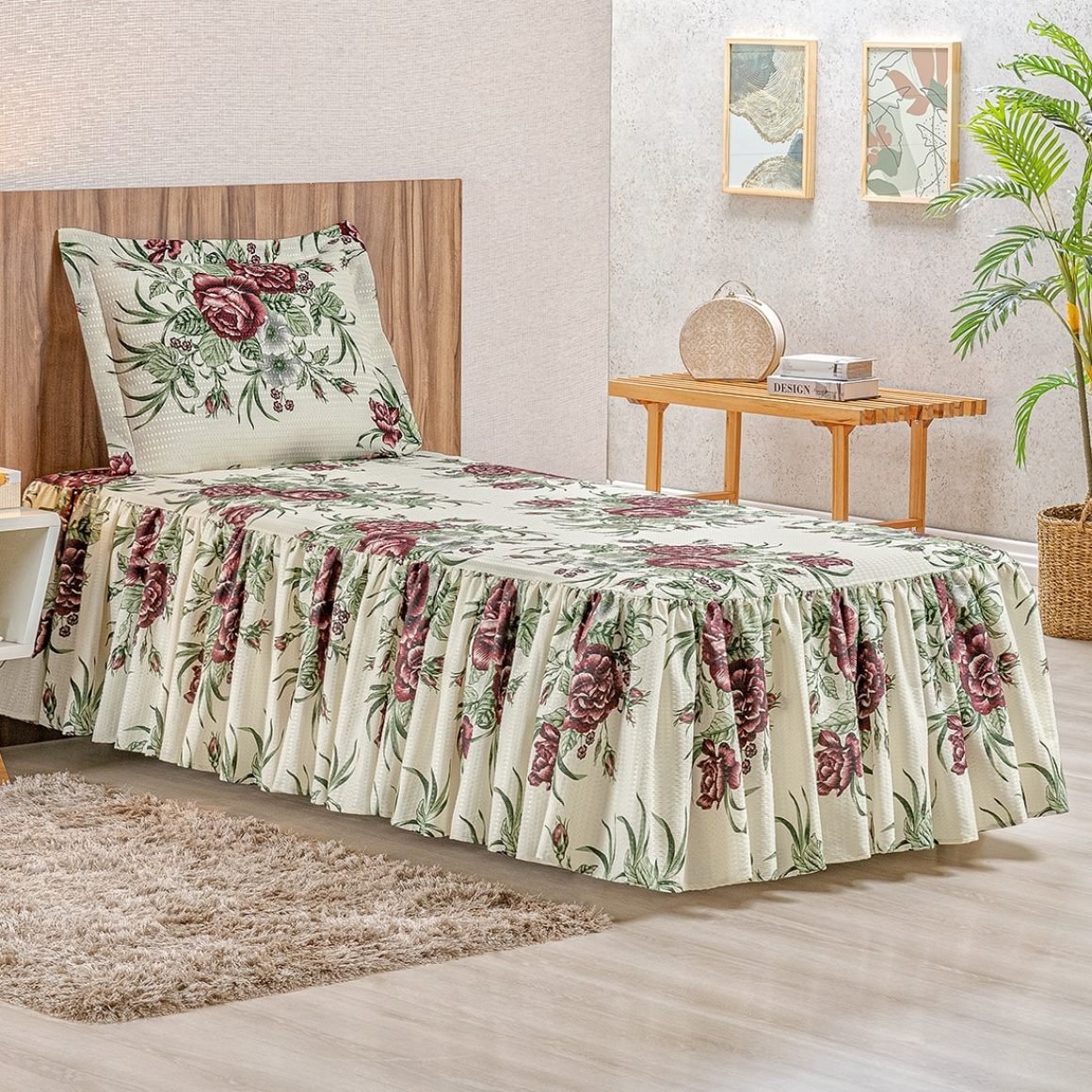 Colcha SOLTEIRO - Piquet - 2 Pçs - Ludmila - Palha - Vianelli