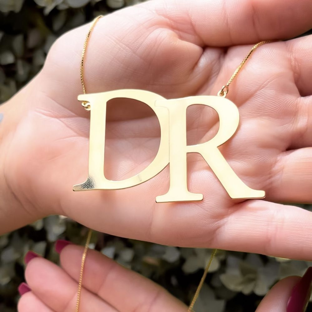 Colar personalizado com monograma de iniciais duplas Folheado a ouro ...