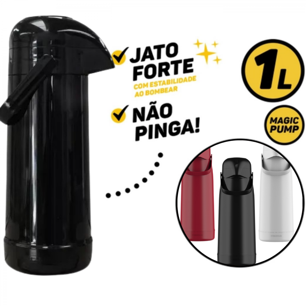 Garrafa Térmica Termolar de pressão Magic Pump Varias Cores - Vieirasales