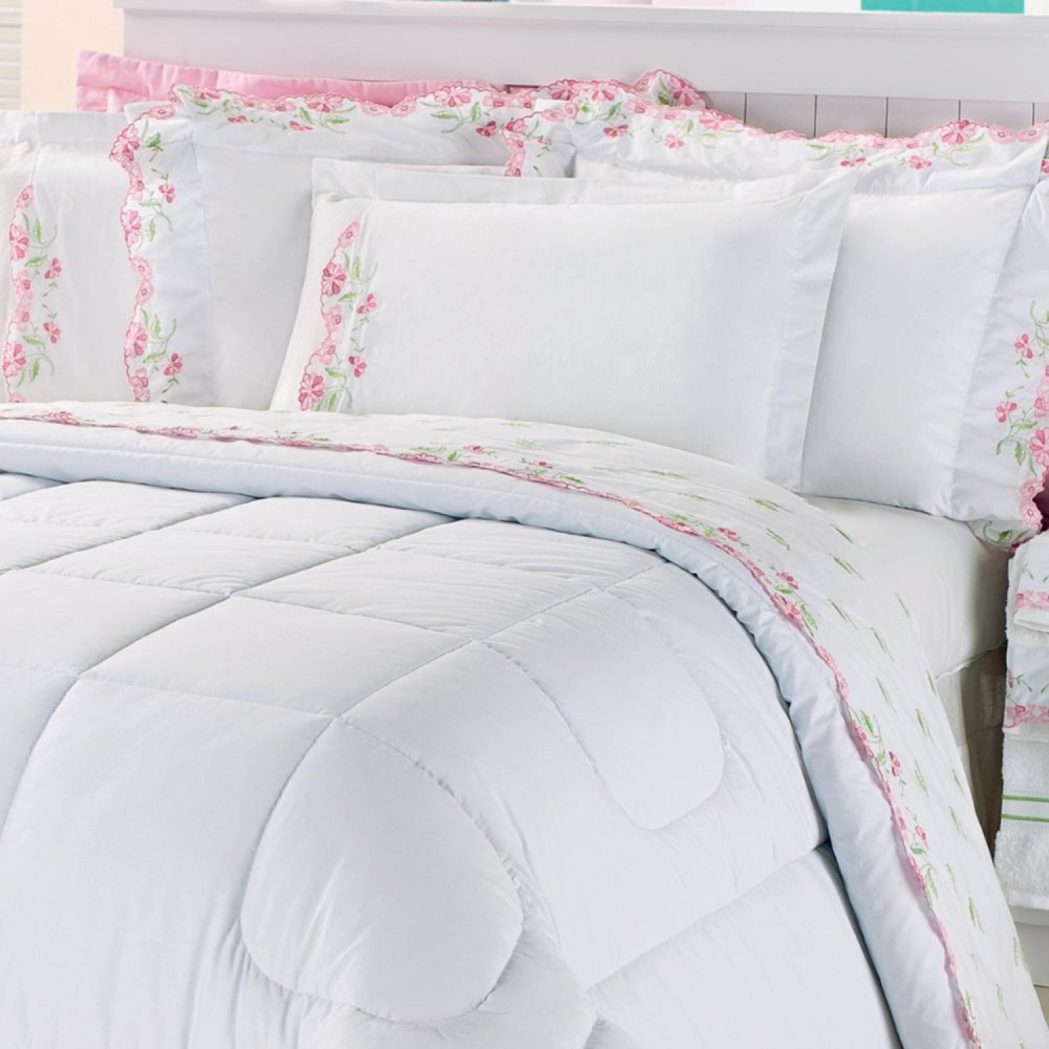 Kit Edredom Casal King Emozione 5 Peças Bordado 100% Algodão 200 Fios ...