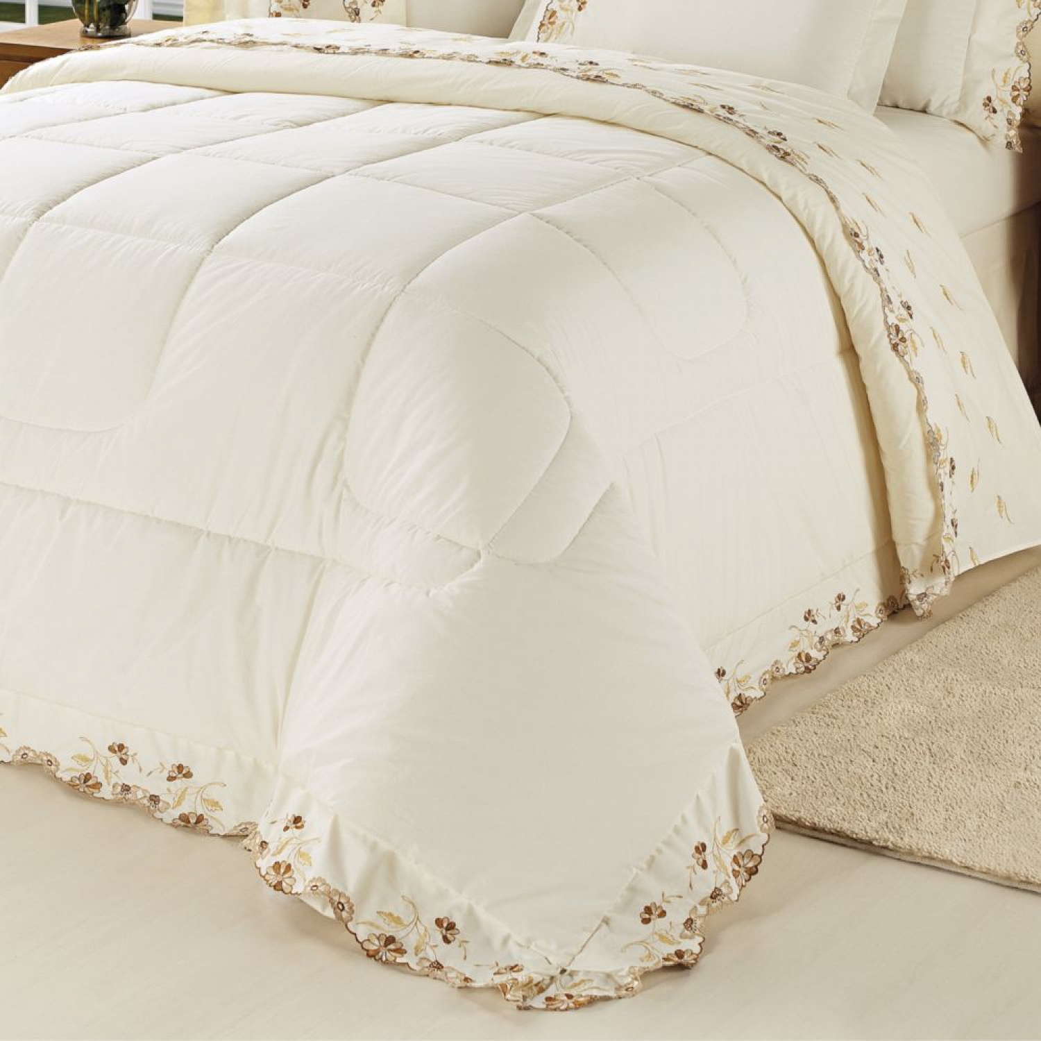 Kit Edredom Casal Queen Emozione 5 Peças Bordado 100% Algodão 200 Fios ...