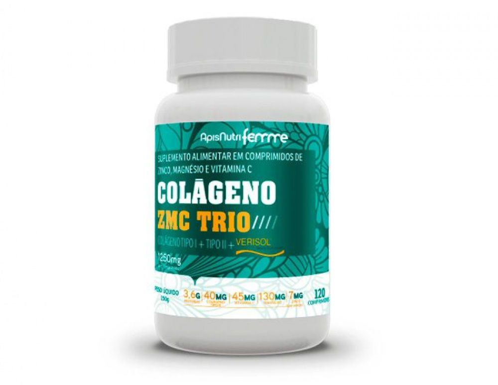Colágeno ZMC TRIO Verisol + Tipo I + Tipo II 1250mg (120 caps) - Padrão ...