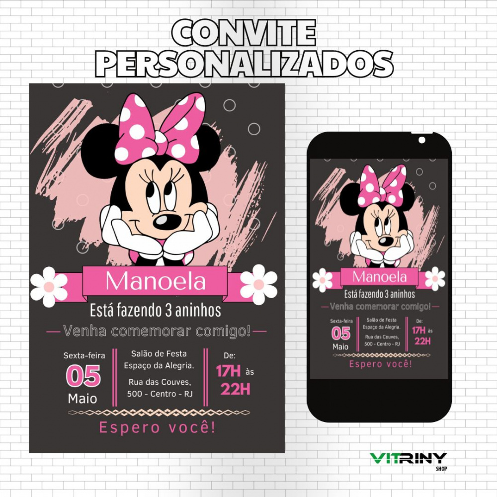 Convite Virtual Minnie Rosa | Compre agora seu Convite Virtual - Vitriny Shop - Camisetas ...