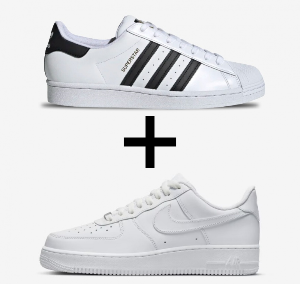 Combo Tênis Superstar Branco + Tênis Air Force Branco - VK Outlet