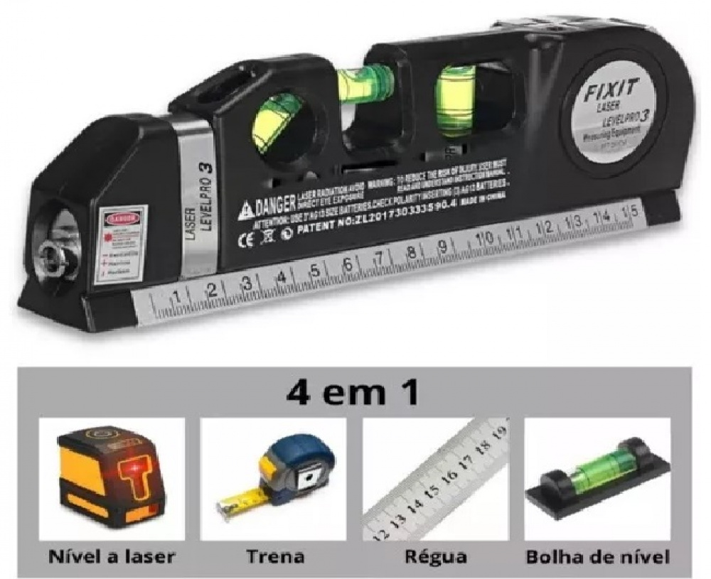 Trena Nivelador à Laser com Régua e Bolha de Nível - BisMagazine