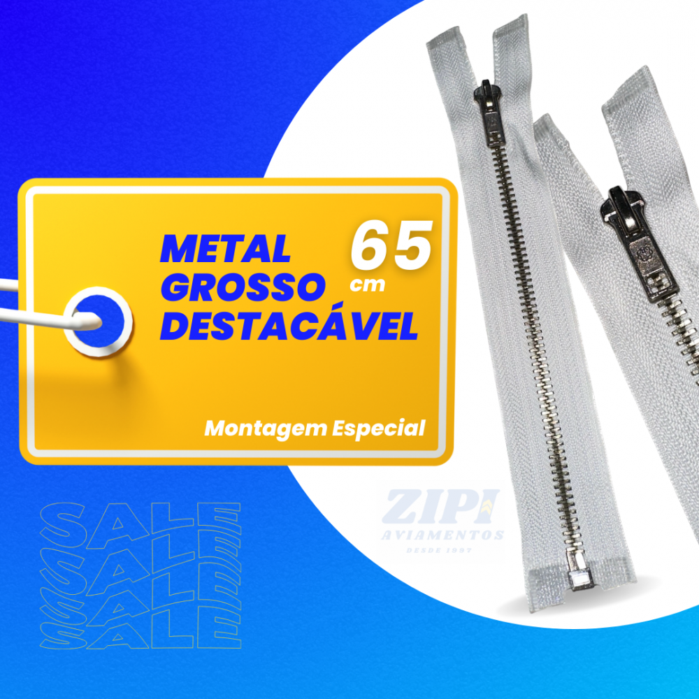 Zíper Metal Grosso Destacável 65 cm - Zipi Aviamentos