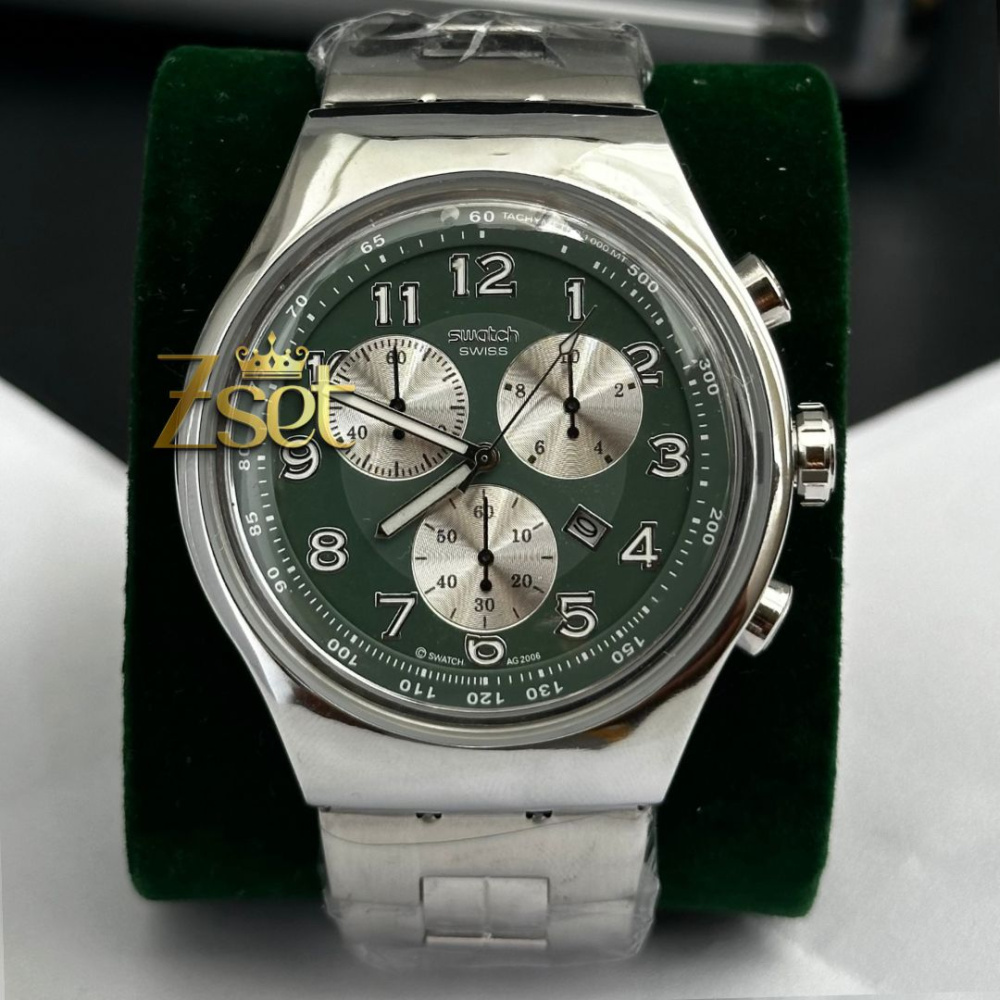 SWATCH IRONY DOURADO C/ VERDE - COM NÚMEROS CRONÓGRAFOS PRATA - Zset